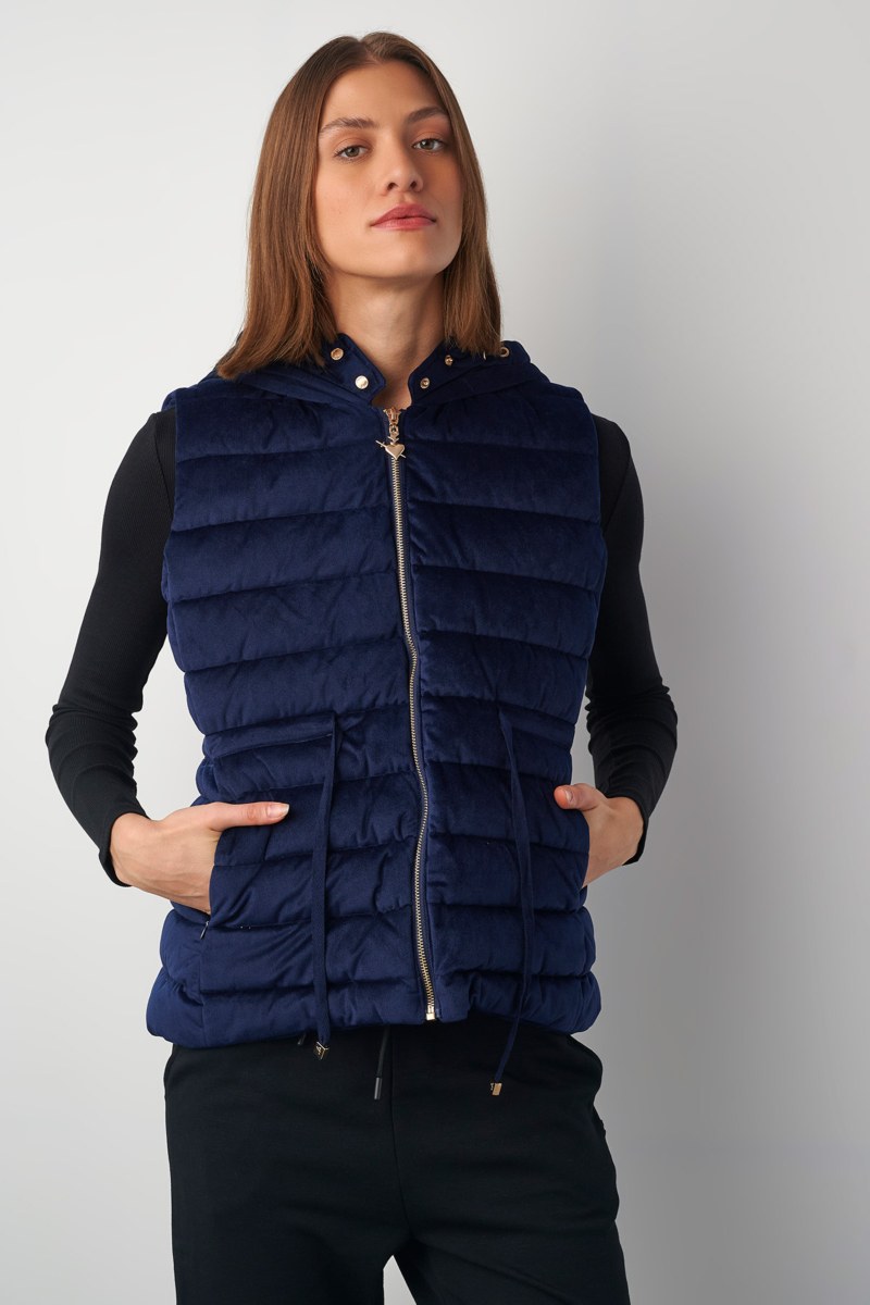 QUILTED VELOUR HOODED PUFFER GILET- Sugarfreeshops.com
