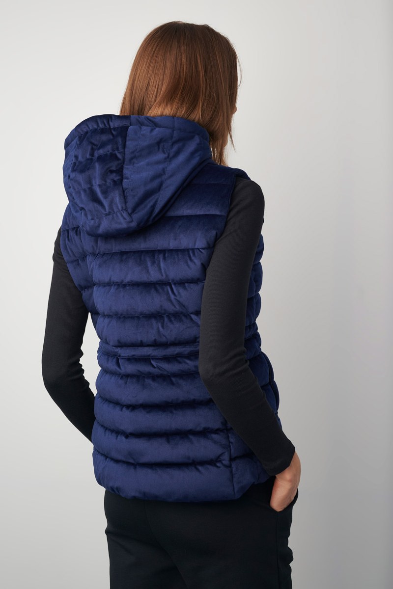 QUILTED VELOUR HOODED PUFFER GILET- Sugarfreeshops.com