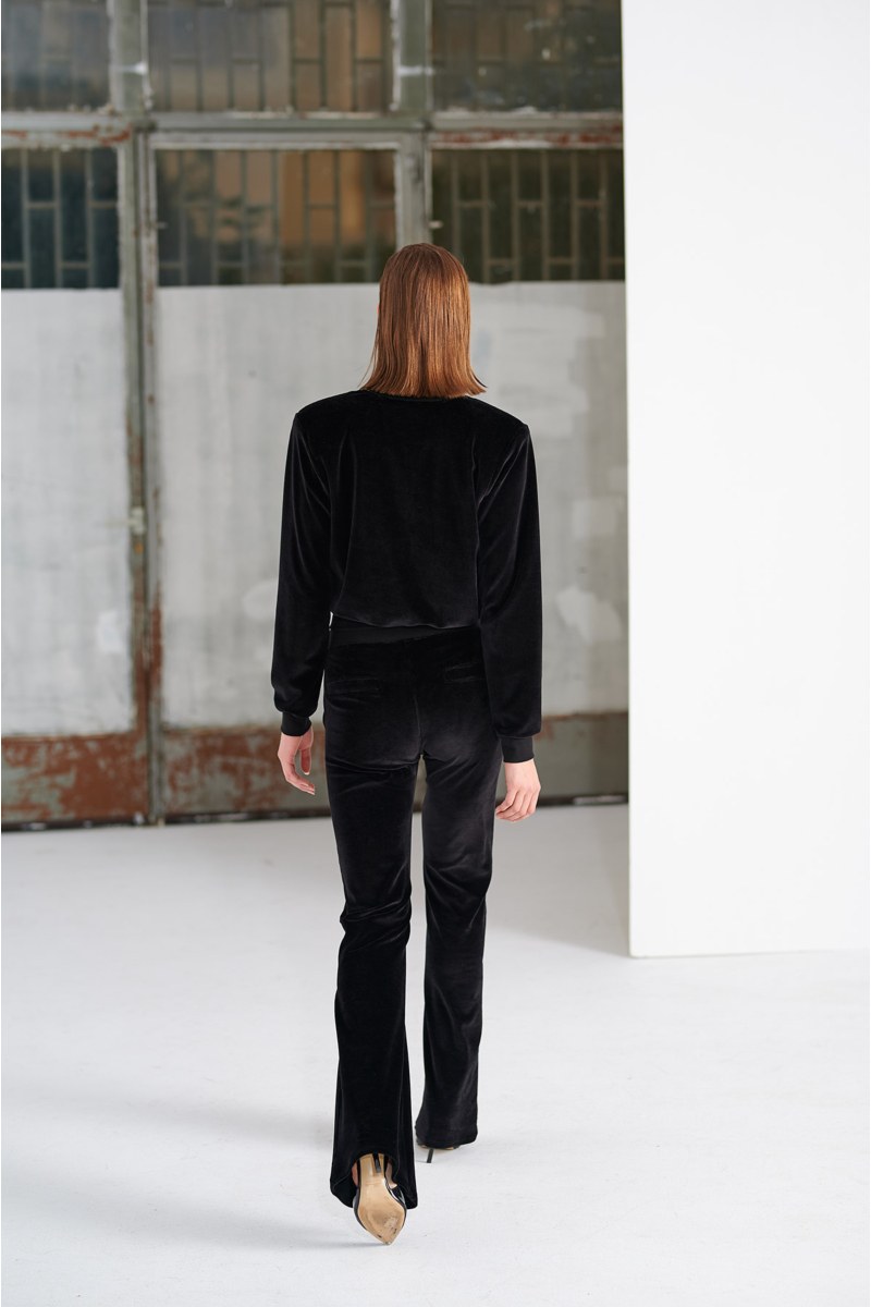 STRASS EMBELLISHED VELOUR JACKET WITH COLLAR- Sugarfreeshops.com